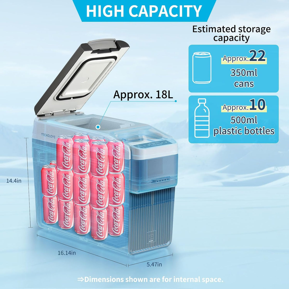 12 Volt Center Console Fridge,Car Refrigerator 19QT(18L) Cooler – TECNOLOVE